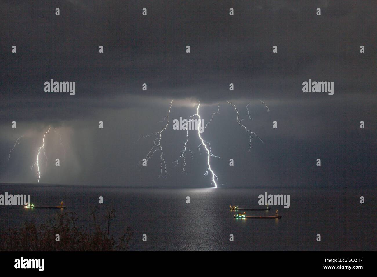 Lightning strikes the Sea of Marmara off the coast of Tekirdag, Turkey ...