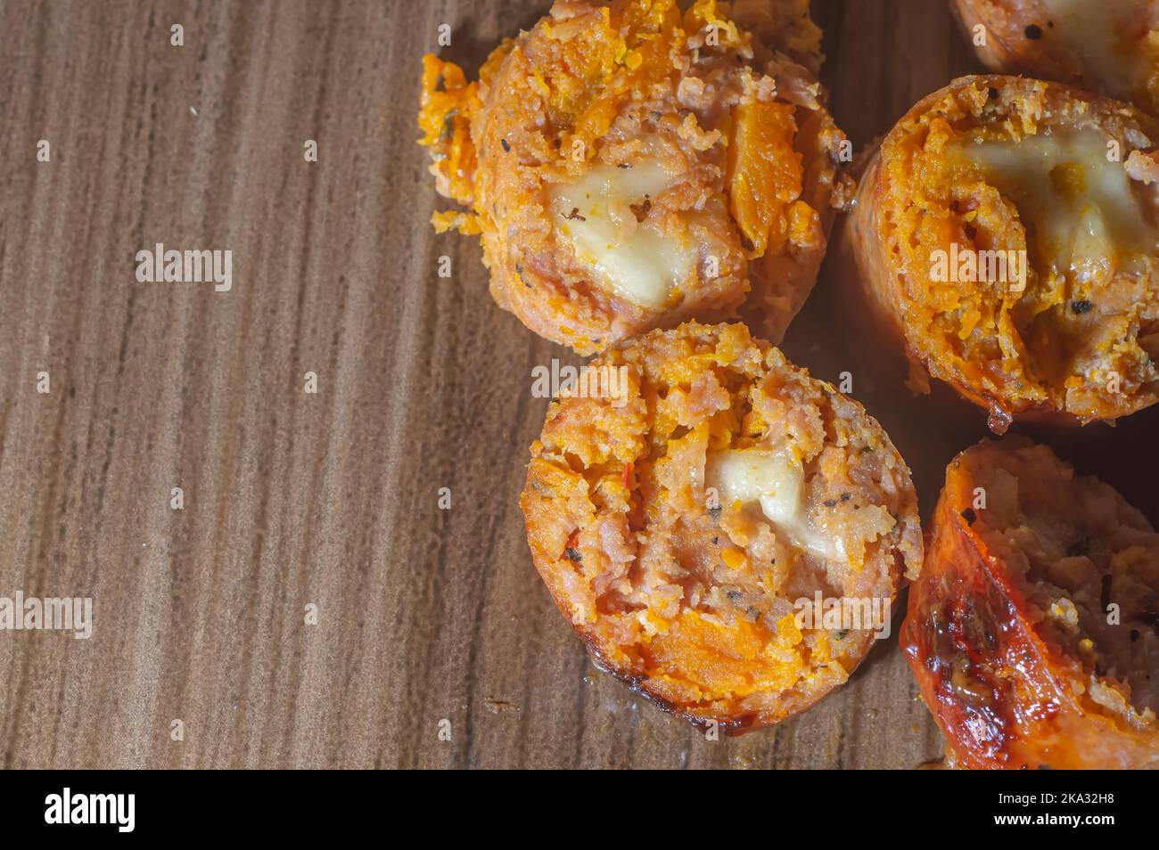 Pumpkin sausage made with Pumpkin and cheese, copy space on the left ...