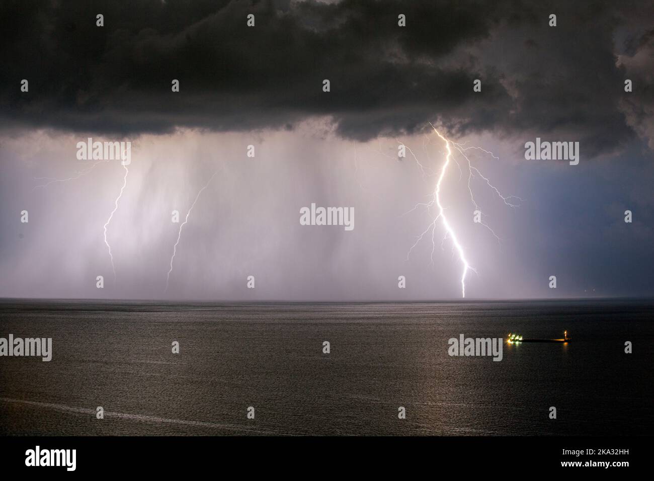 Lightning strikes the Sea of Marmara off the coast of Tekirdag, Turkey ...