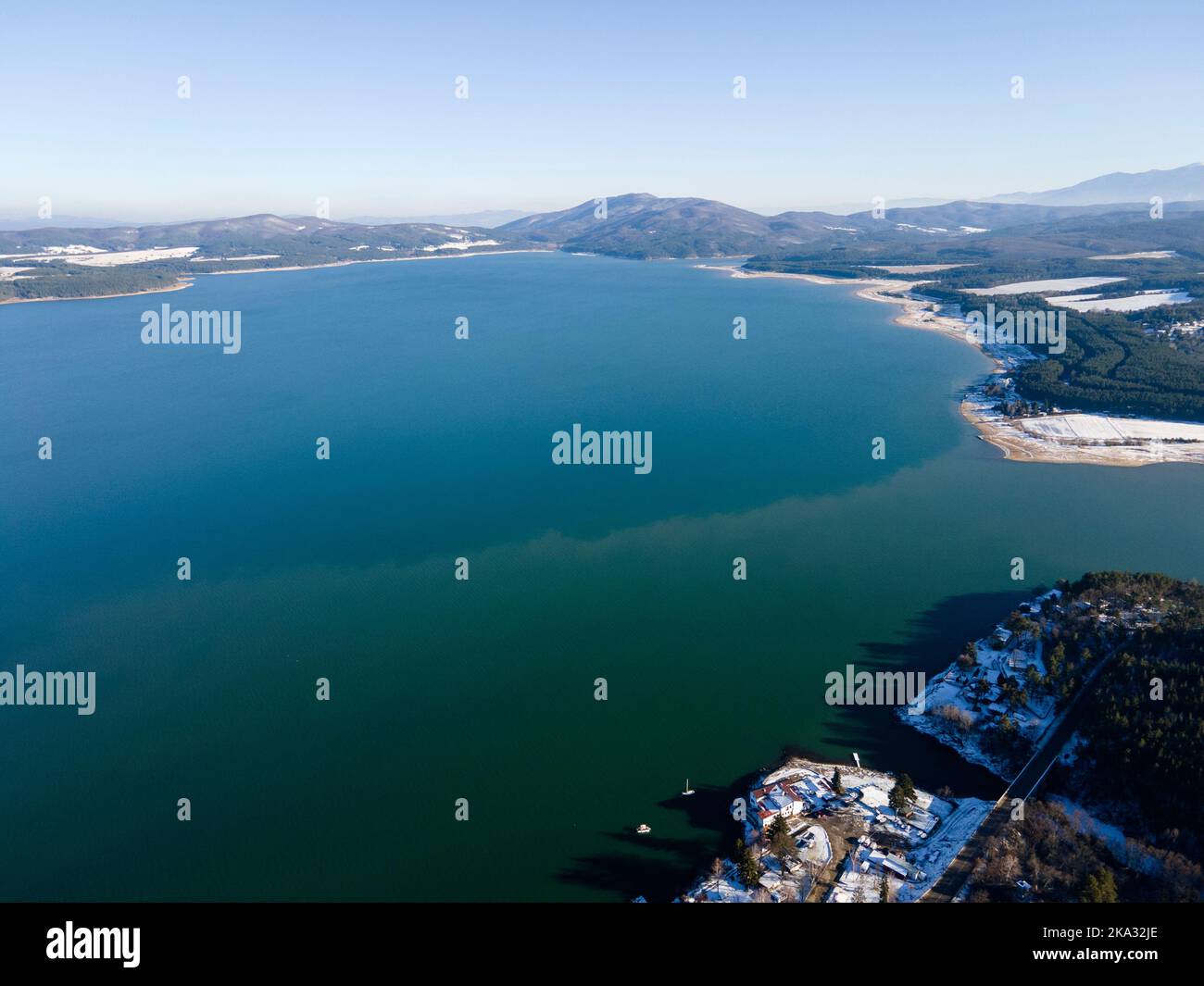 Aerial winter view of Iskar Reservoir near city of Sofia, Bulgaria ...