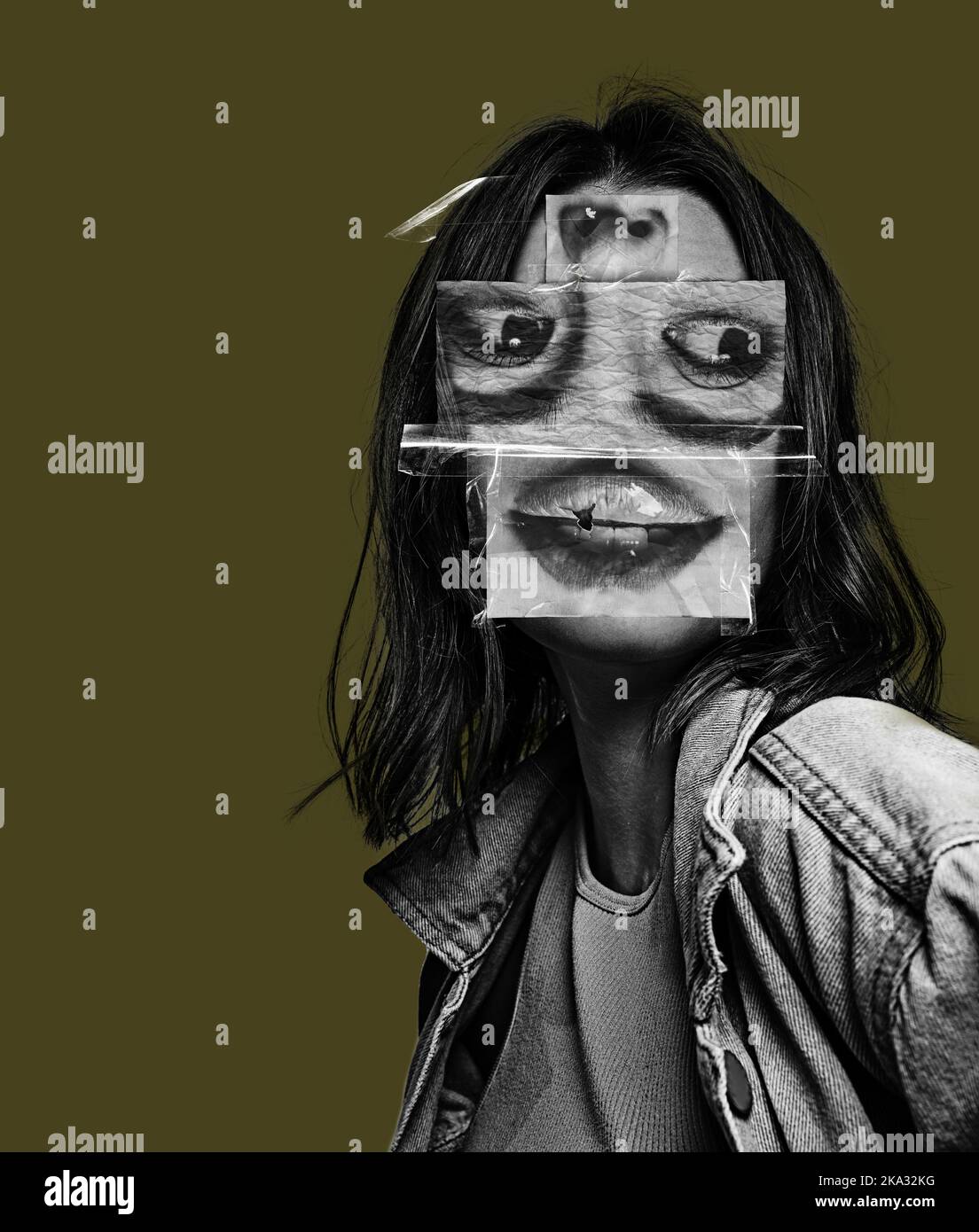 Contemporary art collage. Creative design. Female head made from paper ...