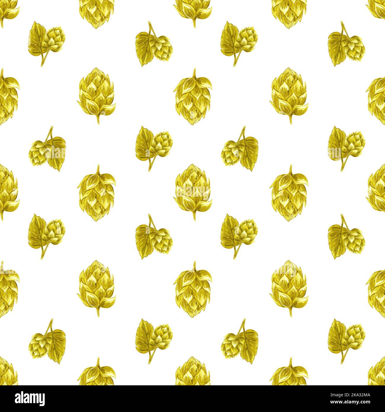 Handdrawn malt seamless pattern. Watercolor green malt on the white ...