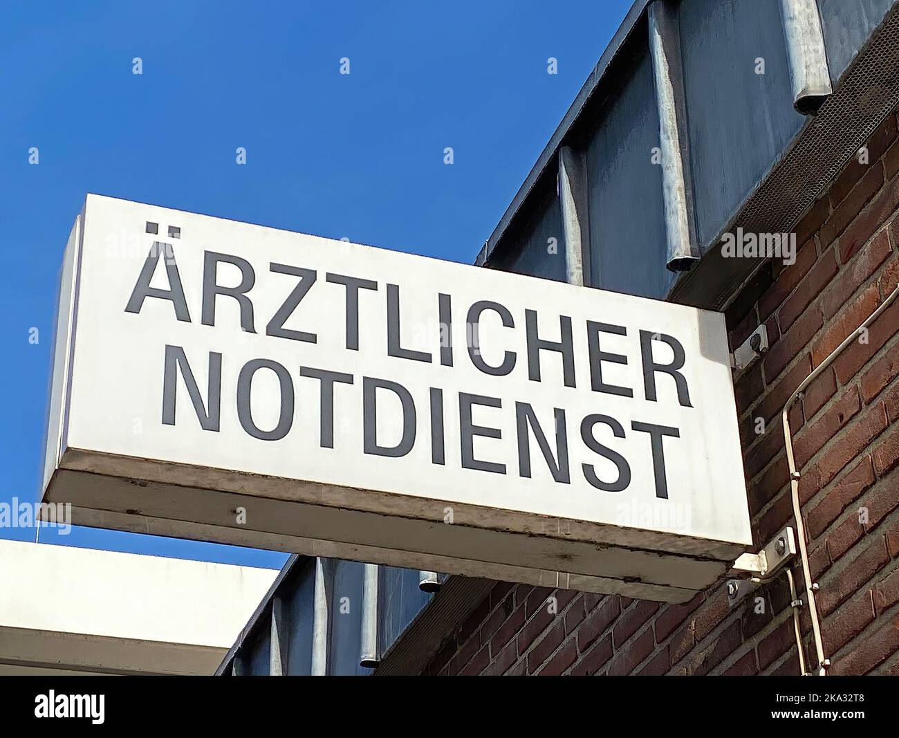 Heinsberg, October 9. 2022: Focus on sign at hospital wall with german ...