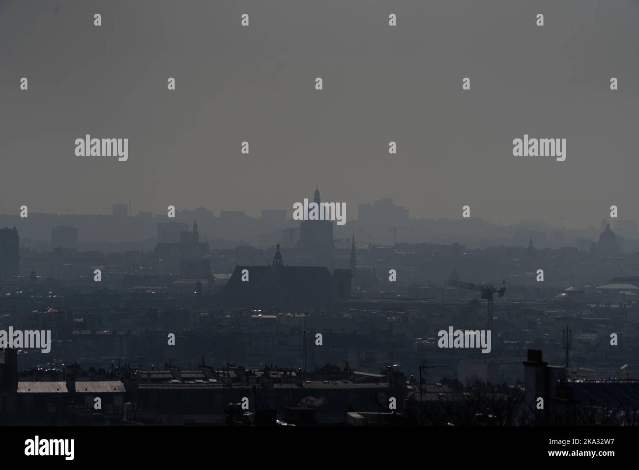 An aerial view of the Hazy buildings on a foggy day Stock Photo - Alamy