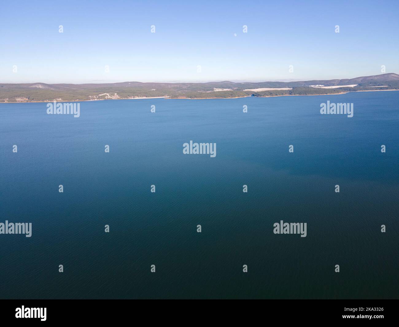 Aerial winter view of Iskar Reservoir near city of Sofia, Bulgaria ...