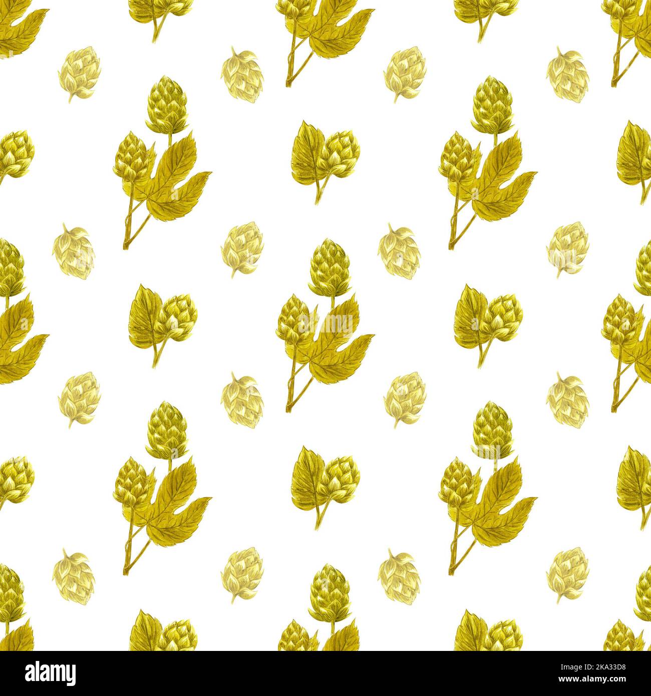 Handdrawn malt seamless pattern. Watercolor green malt on the white ...