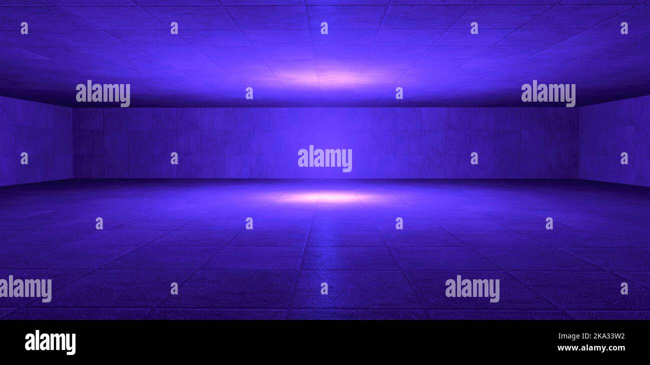 Halo of a light blue light source. Empty space bounded by concrete ...