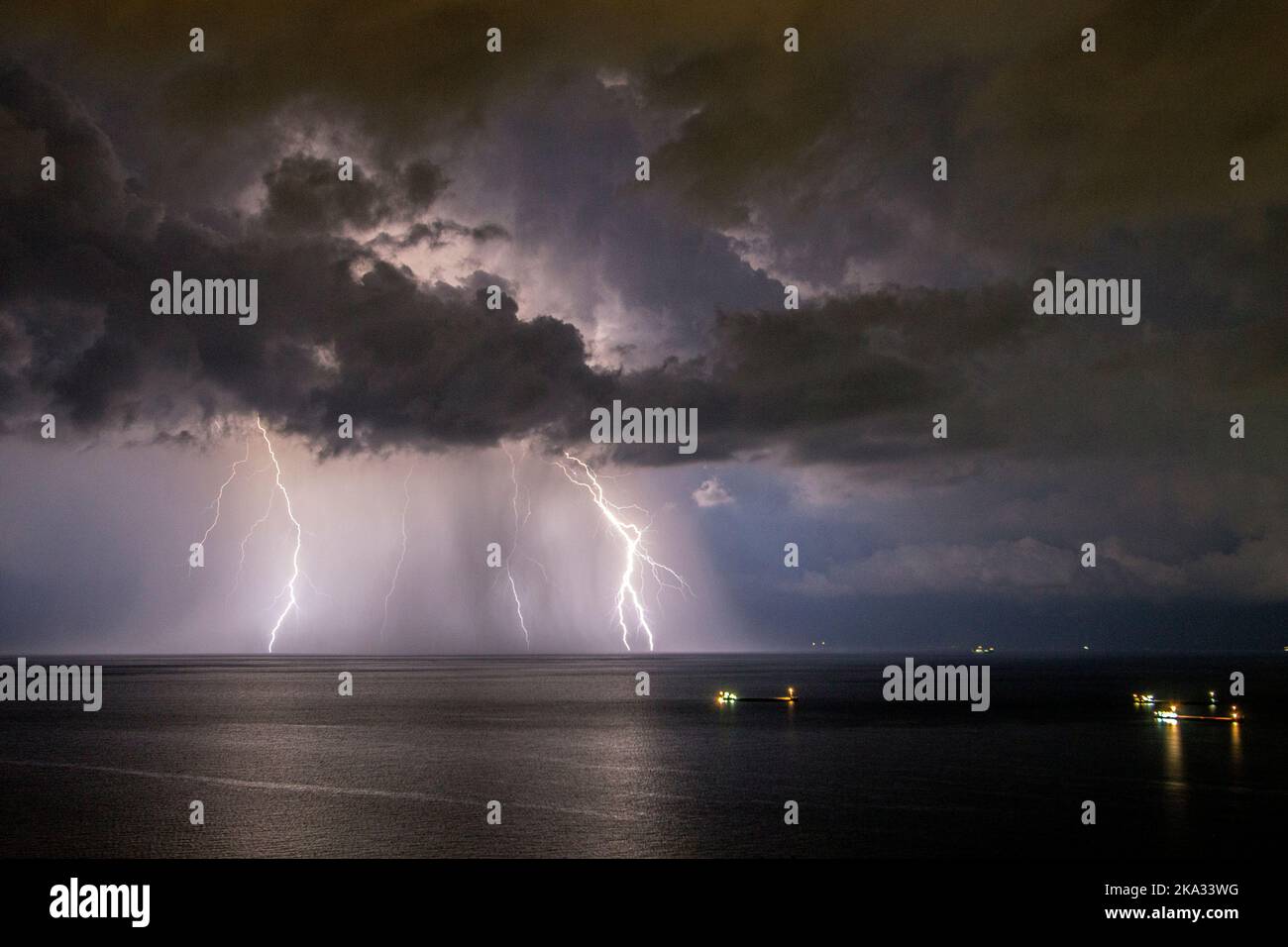 Lightning strikes the Sea of Marmara off the coast of Tekirdag, Turkey ...