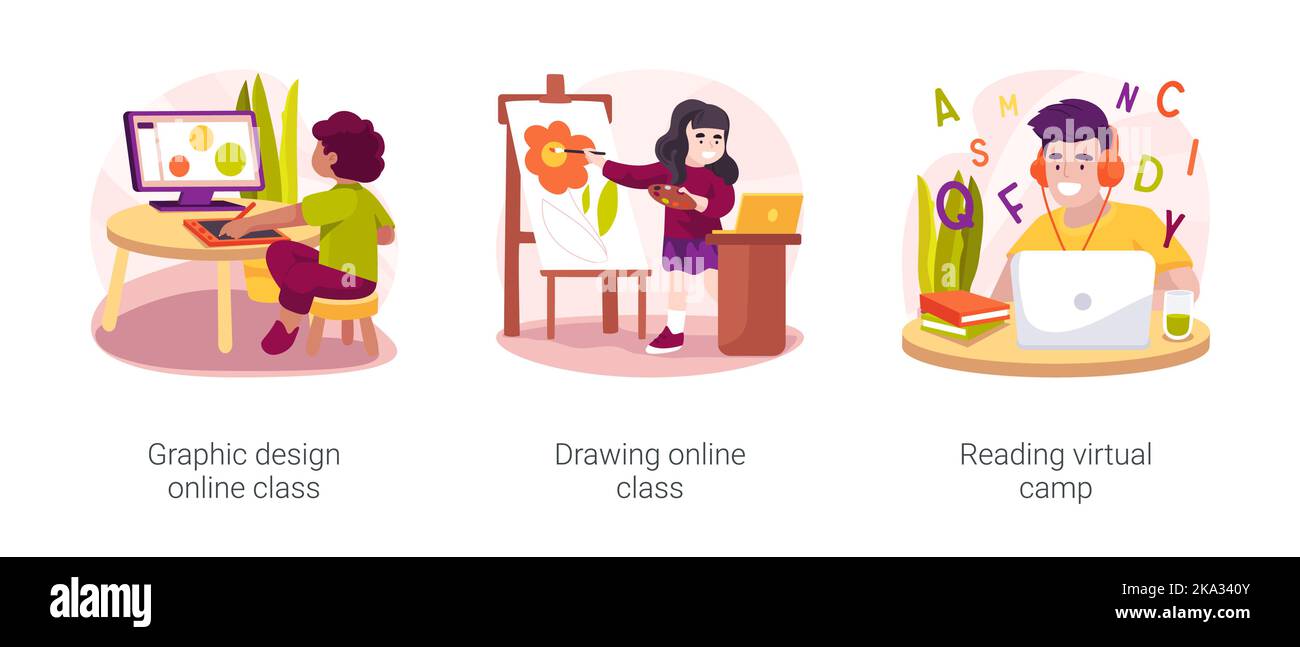 Virtual camps for schoolgraders isolated cartoon vector illustration ...