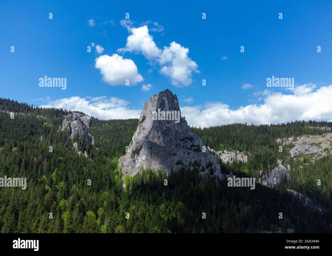 Landscape with the Piatra Altarului Peak from the Bicaz Gorges Park ...