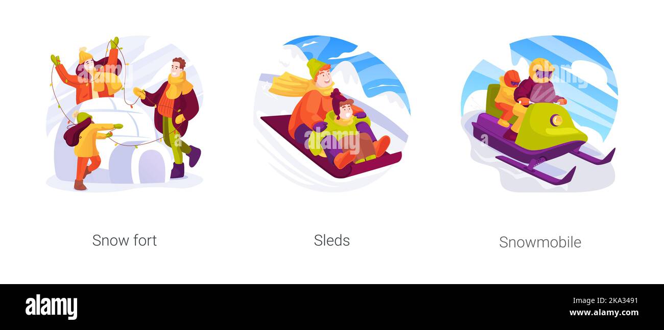 Outdoor winter activities isolated cartoon vector illustration set ...