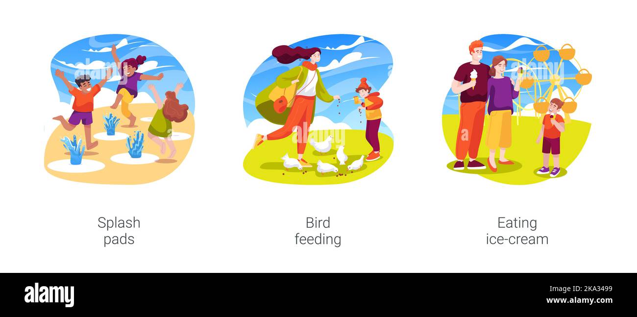 Outdoor family activities isolated cartoon vector illustration set ...