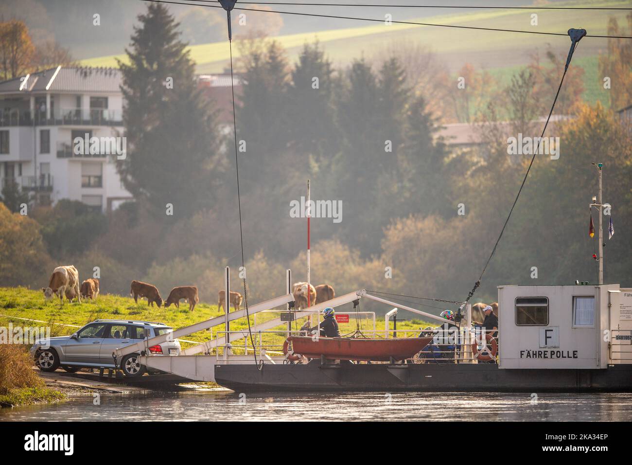 Polle, Germany. 31st Oct, 2022. The Polle yaw rope ferry takes ...