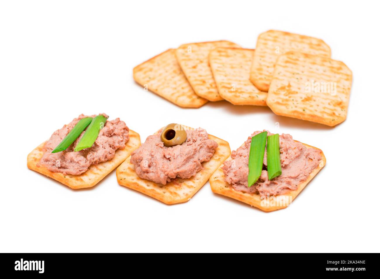 Crispy Salted Crackers with Liver Pate, Green Onions and Olives ...
