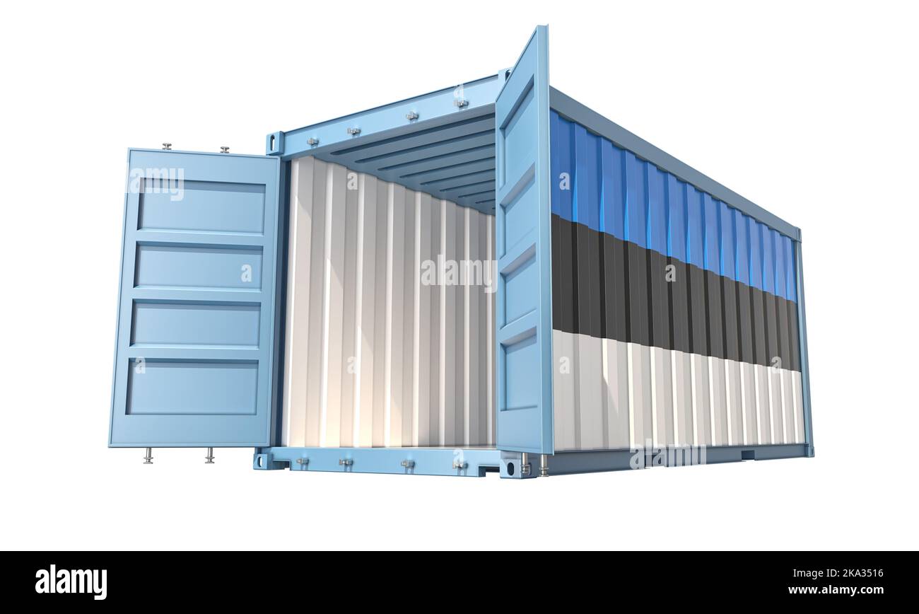 Transportationcargo container with open doors and estonia national flag hi-res stock photography ...