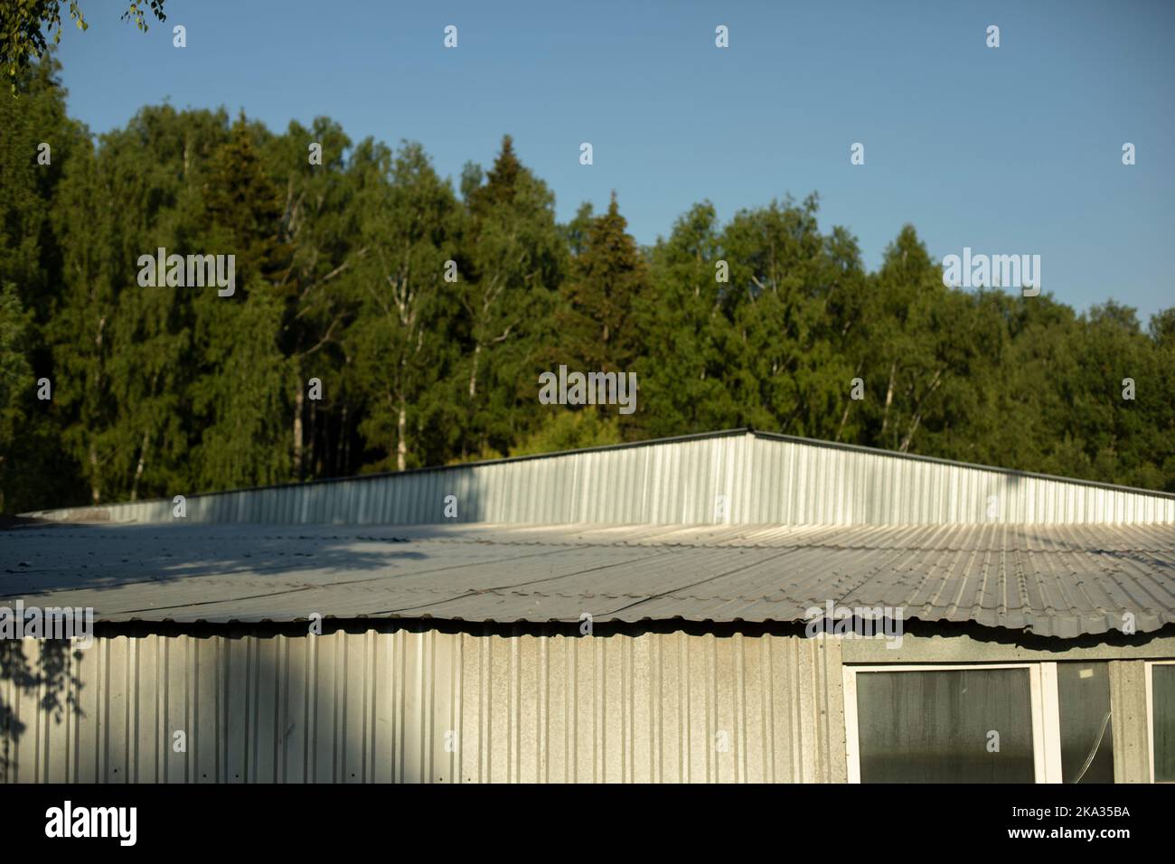 Steel profile building. Roof of production hall. Warehouse building ...
