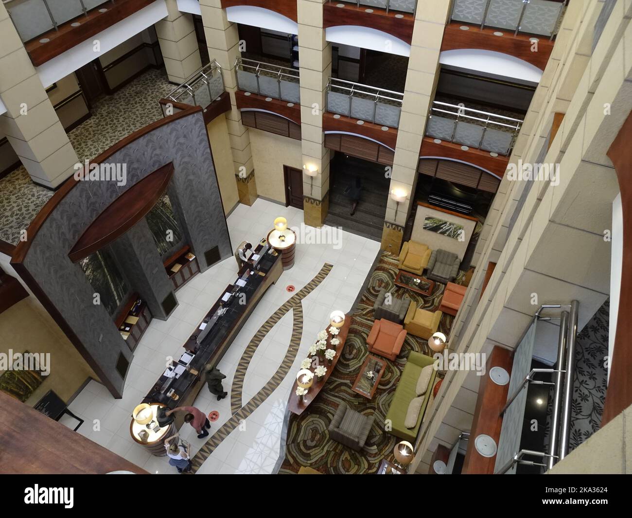 Atrium view down to the bar and reception area - Serena Hotel, Kigali ...