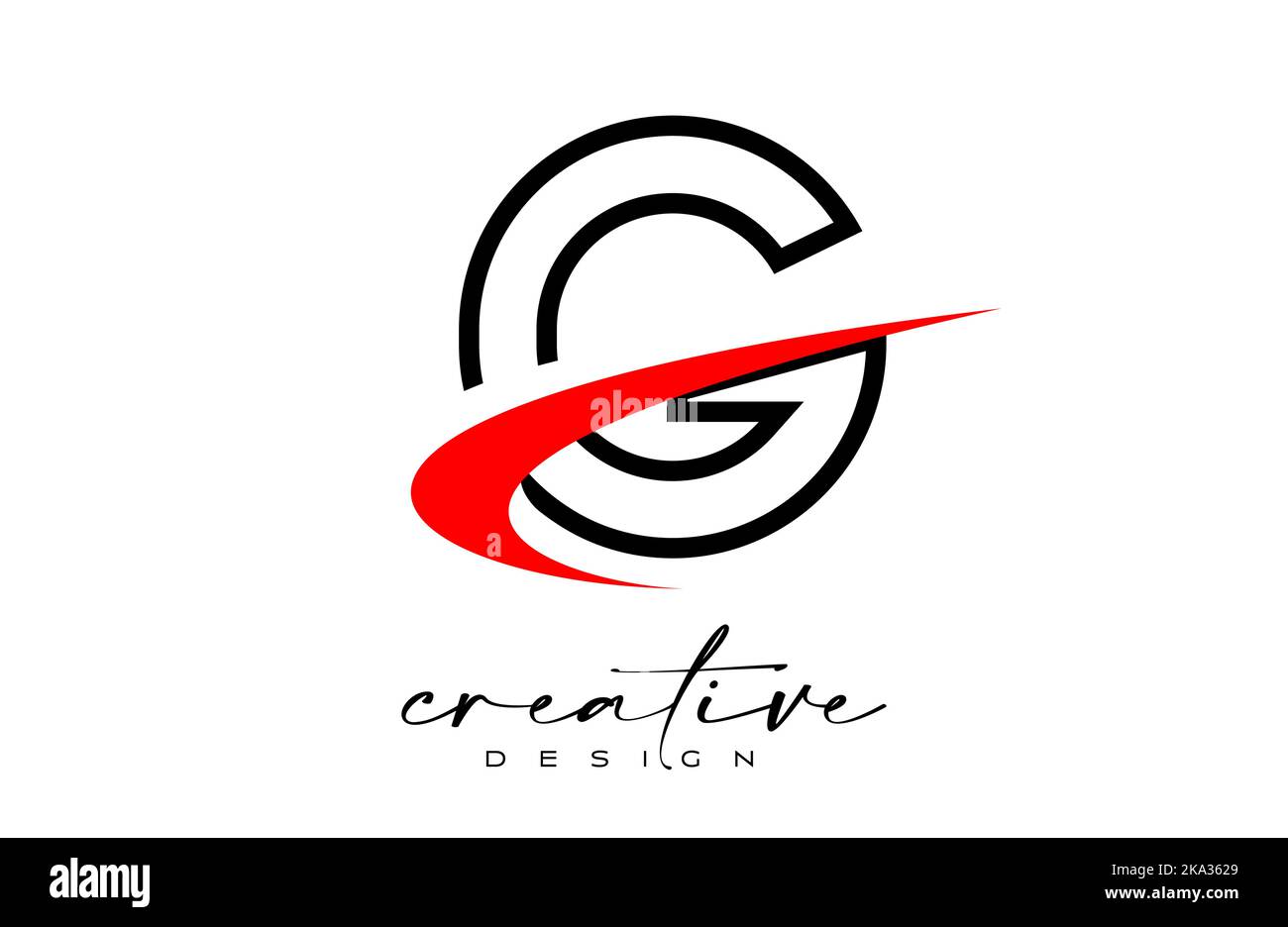 Outline G Letter Logo Design with Creative Red Swoosh. Letter g Initial ...