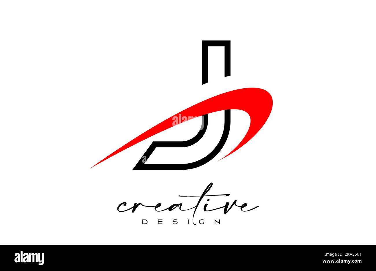 Outline J Letter Logo Design with Creative Red Swoosh. Letter j Initial ...