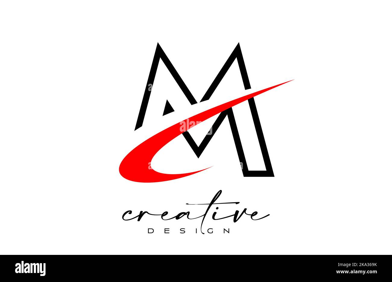 Outline M Letter Logo Design with Creative Red Swoosh. Letter m Initial ...