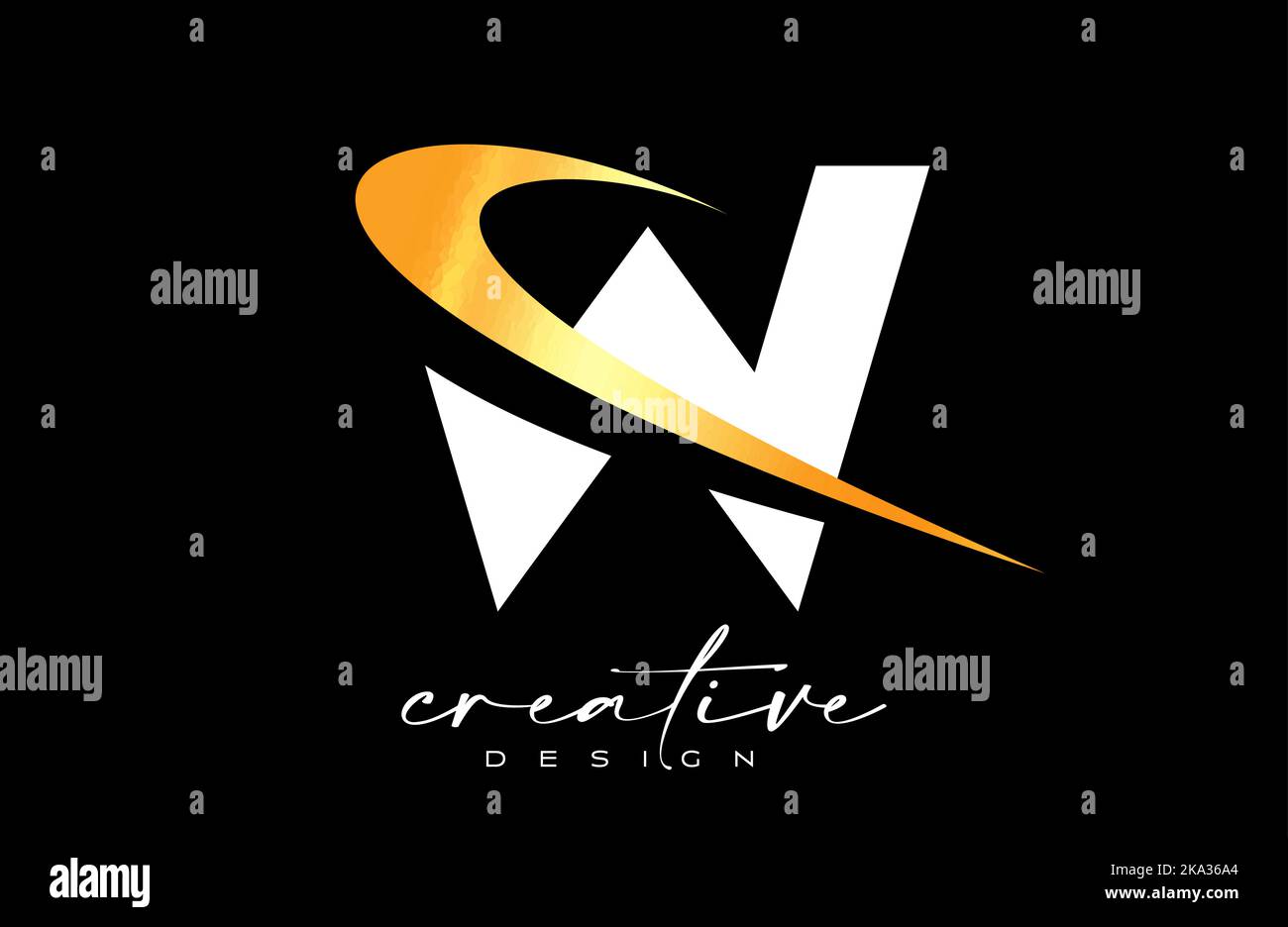 W Letter Logo Design with Creative Golden Swoosh. Letter w Initial icon ...