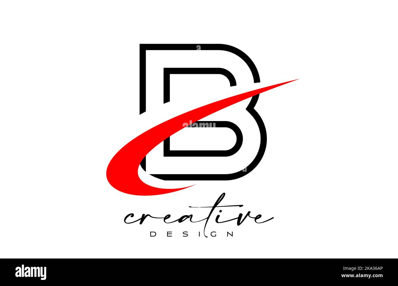 Outline B Letter Logo Design with Creative Red Swoosh. Letter b Initial ...
