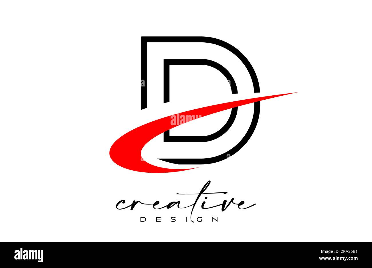 Outline D Letter Logo Design with Creative Red Swoosh. Letter d Initial ...