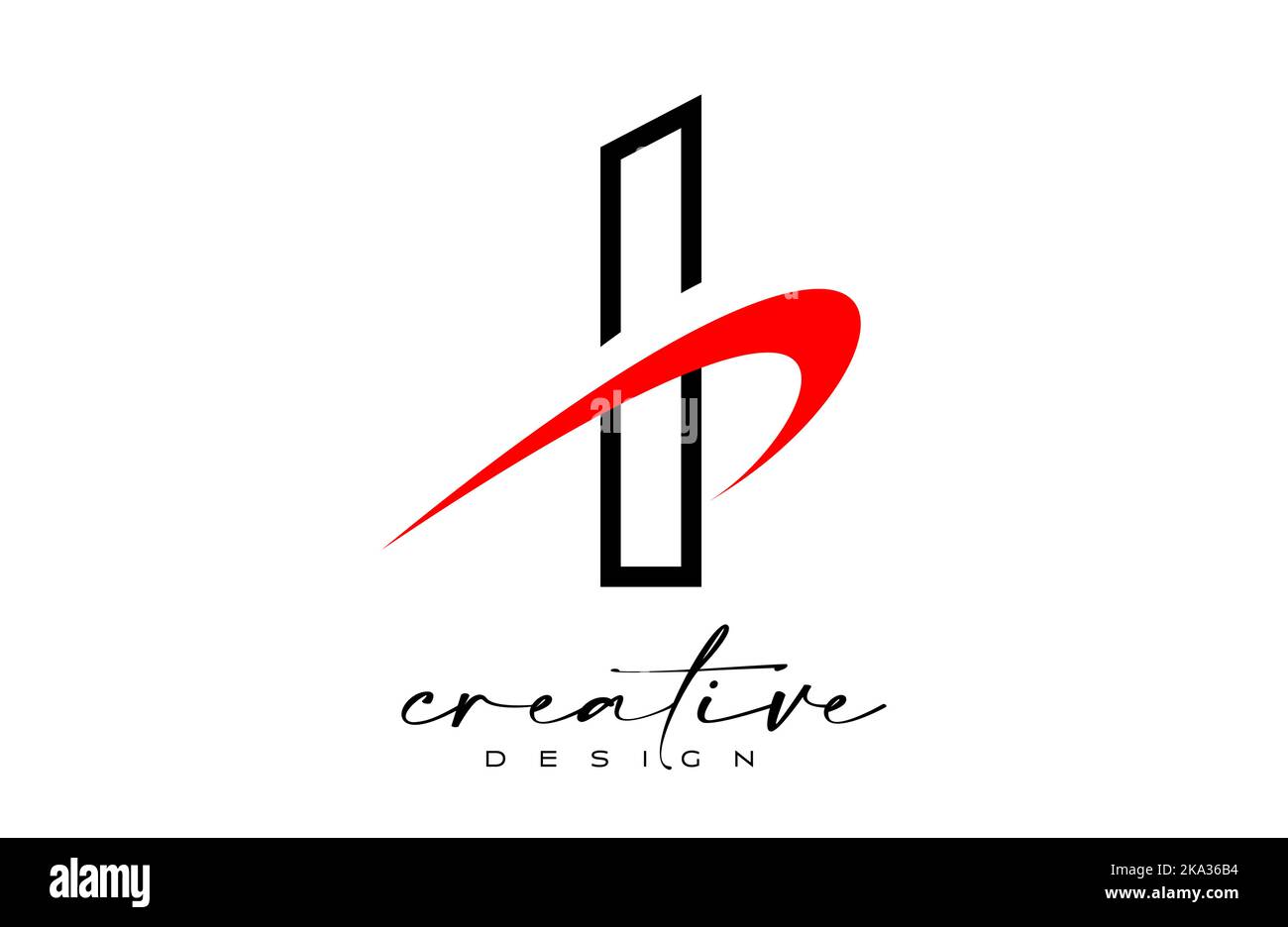 Outline I Letter Logo Design with Creative Red Swoosh. Letter i Initial ...