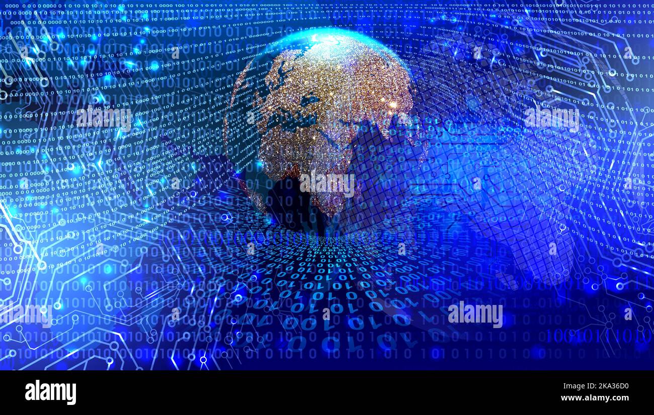 Abstract futuristic globe cogs technology background concept.Speed ...