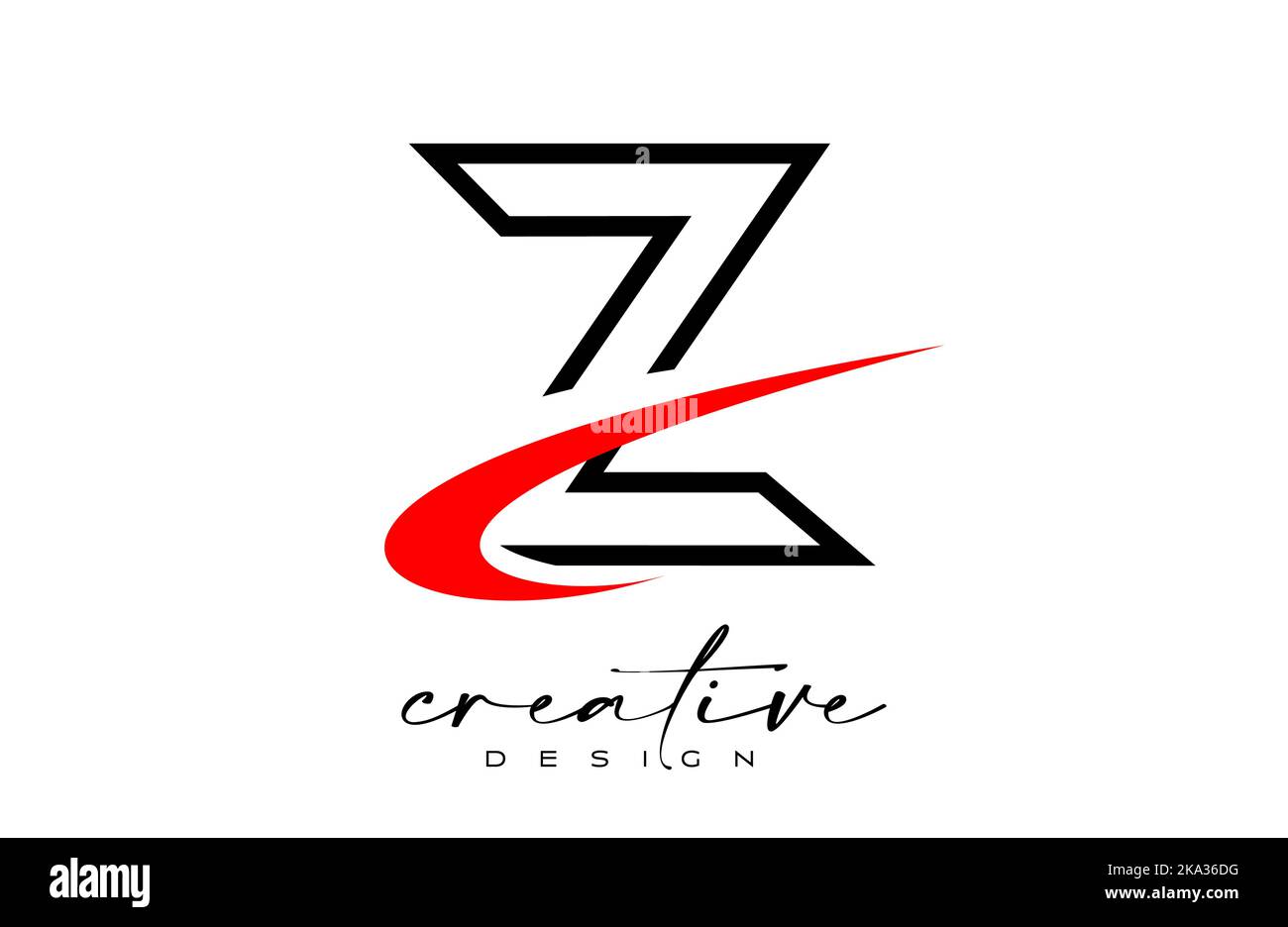 Outline Z Letter Logo Design with Creative Red Swoosh. Letter z Initial ...