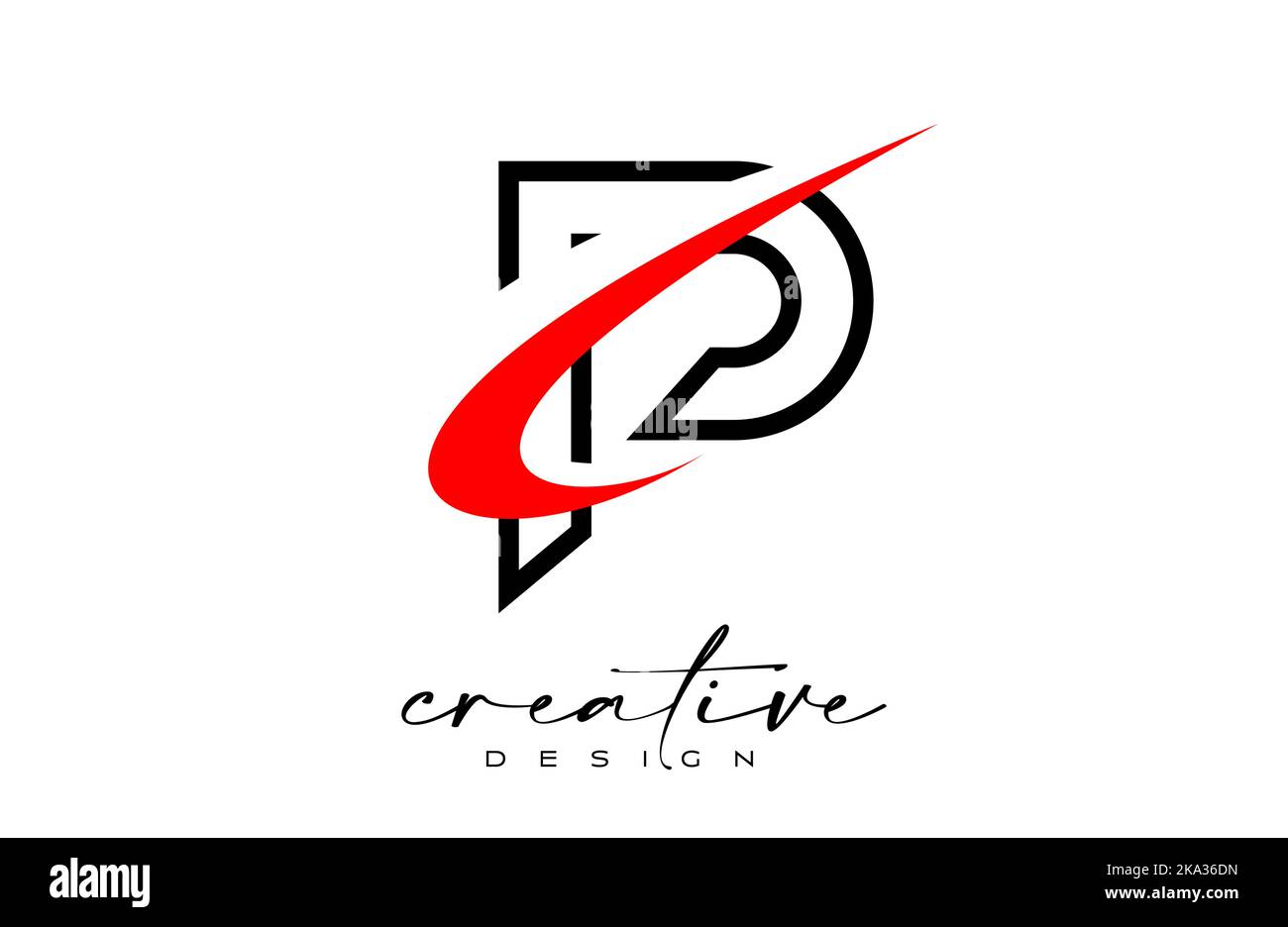 Outline P Letter Logo Design with Creative Red Swoosh. Letter p Initial ...
