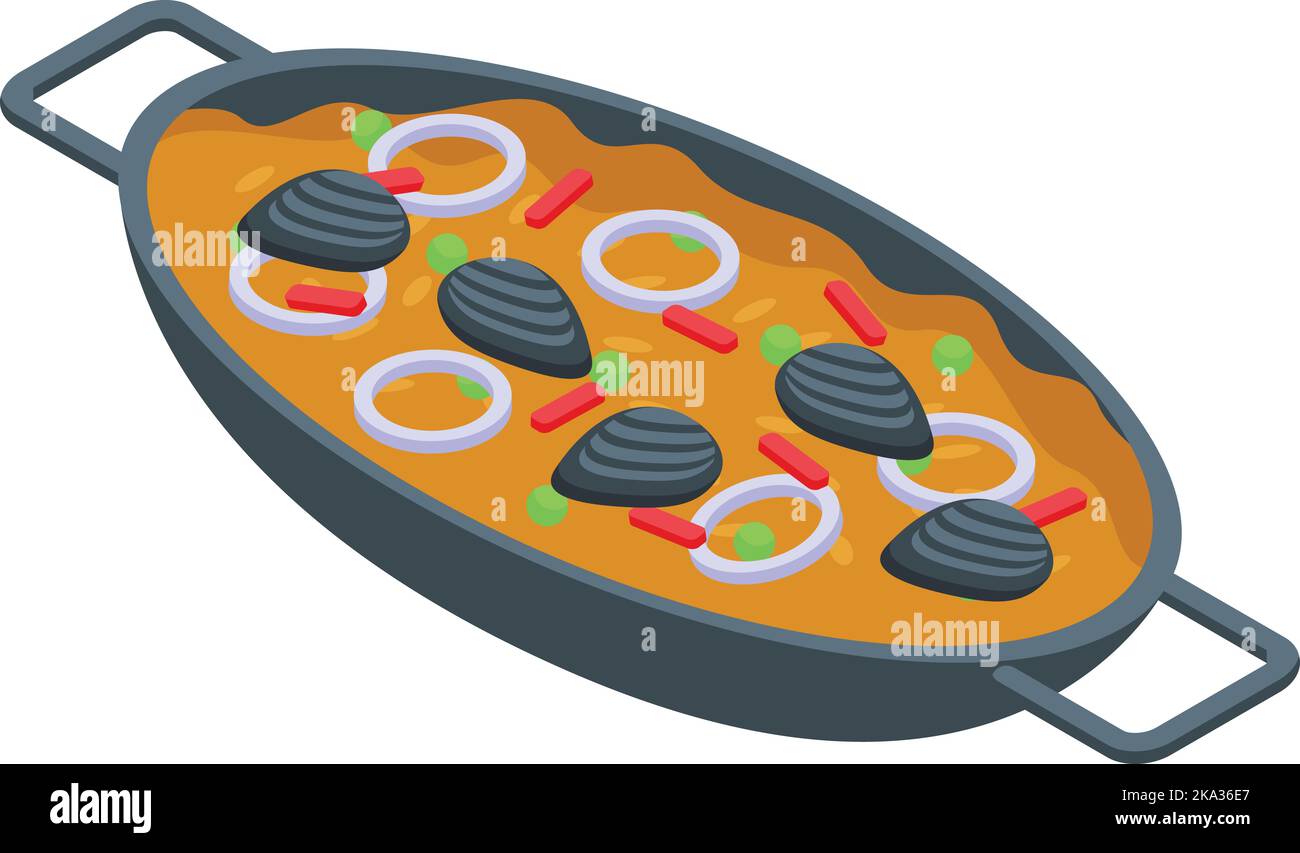 Paella icon isometric vector. Spanish food. Seafood cuisine Stock ...