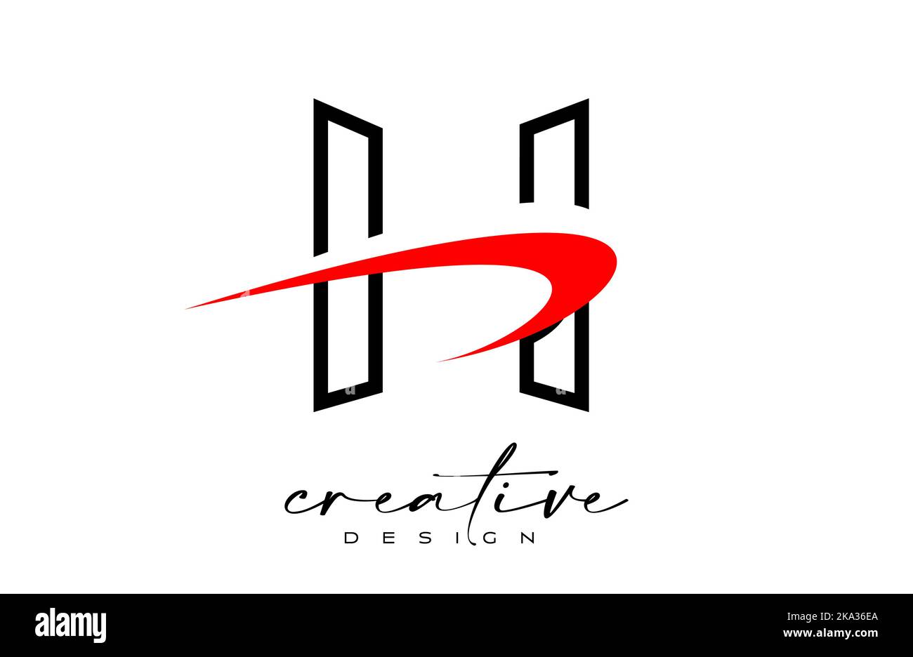 Outline H Letter Logo Design with Creative Red Swoosh. Letter h Initial ...