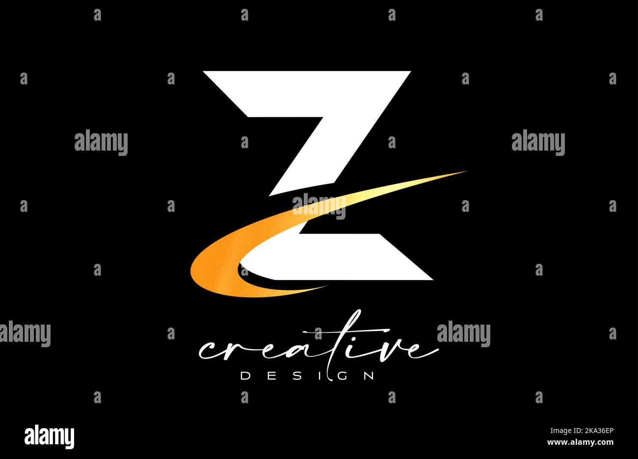 Z Letter Logo Design with Creative Golden Swoosh. Letter z Initial icon ...
