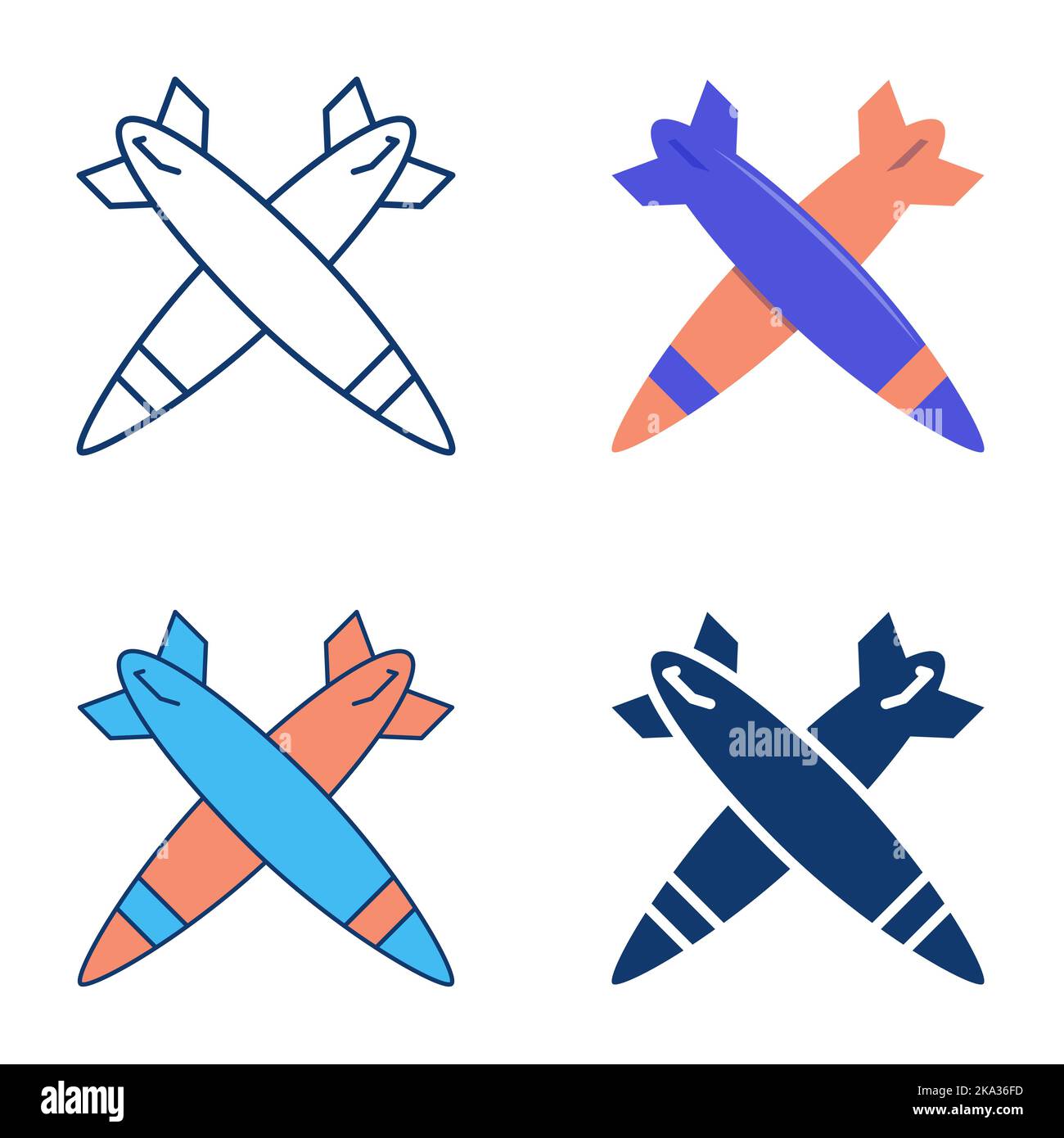 War icon set in flat and line style. Military rocket missiles symbol ...