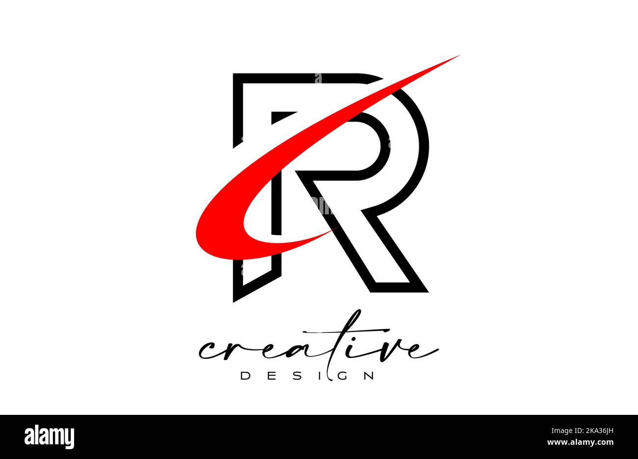 Outline R Letter Logo Design with Creative Red Swoosh. Letter r Initial ...