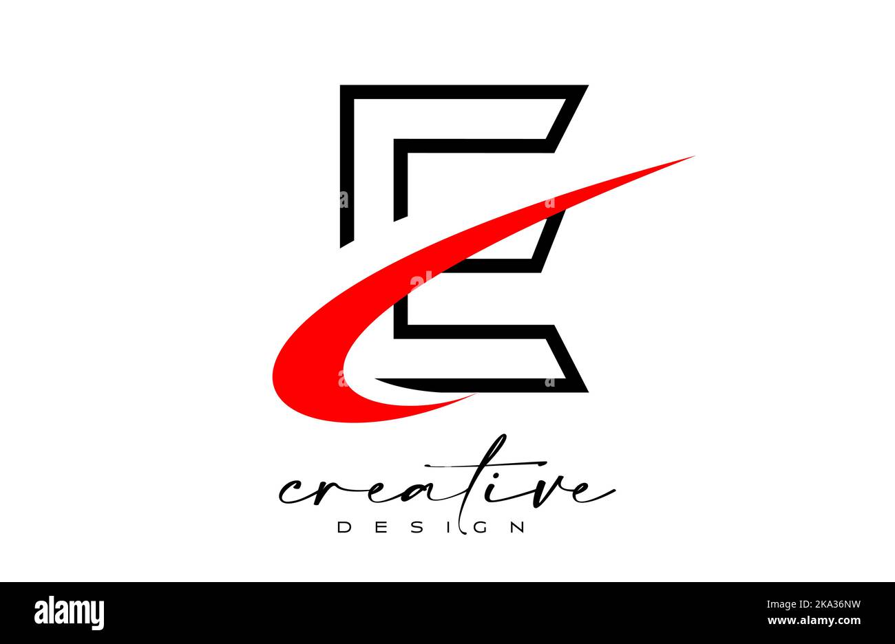 Outline E Letter Logo Design with Creative Red Swoosh. Letter e Initial ...