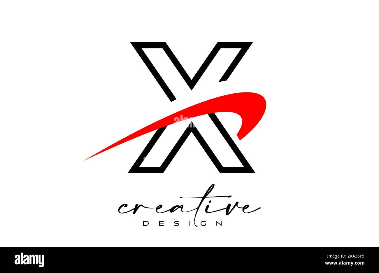Outline X Letter Logo Design with Creative Red Swoosh. Letter x Initial ...