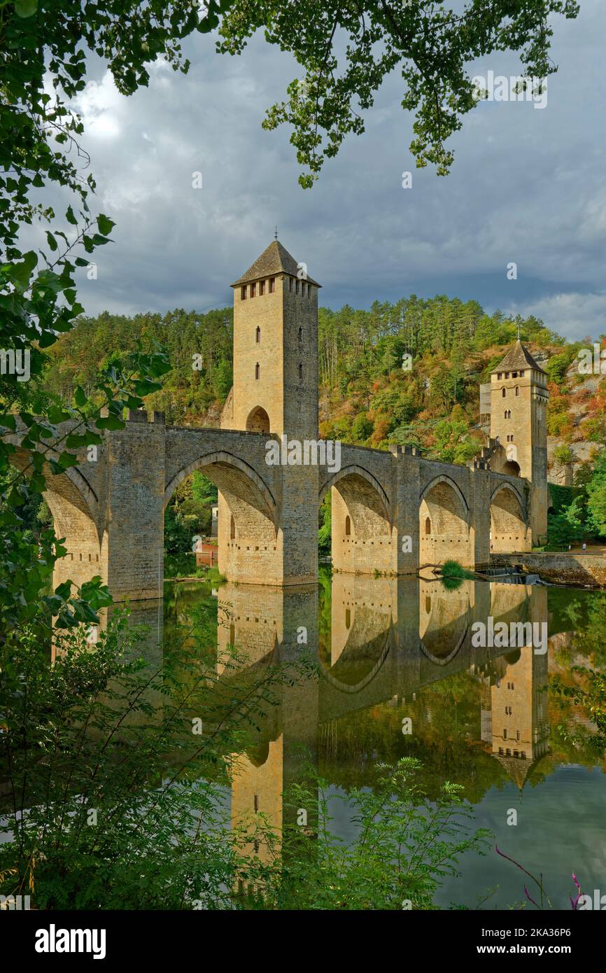 The Pont Valentré across the River Lot at Cahors in the Occitanie ...