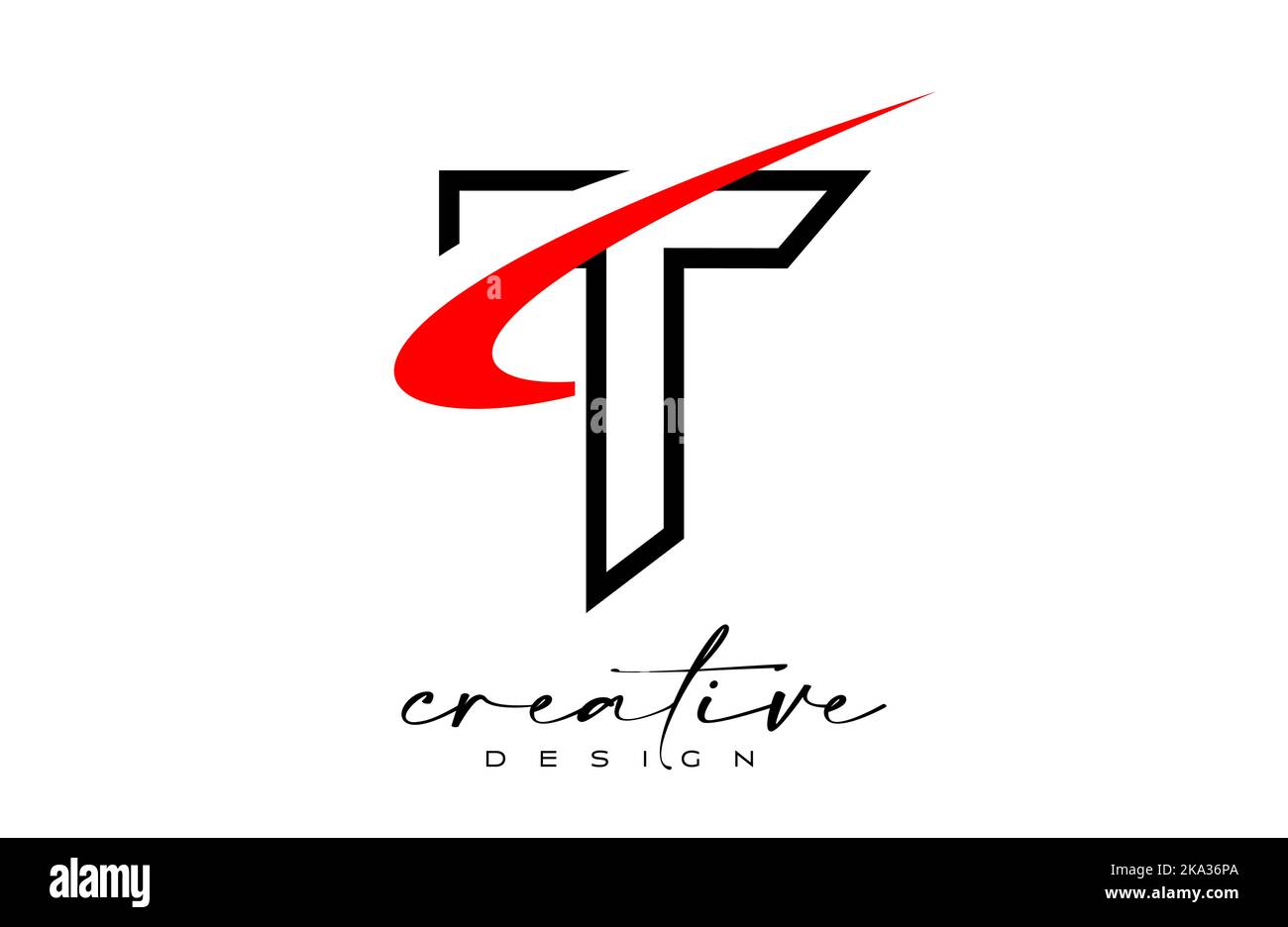 Outline T Letter Logo Design with Creative Red Swoosh. Letter t Initial ...