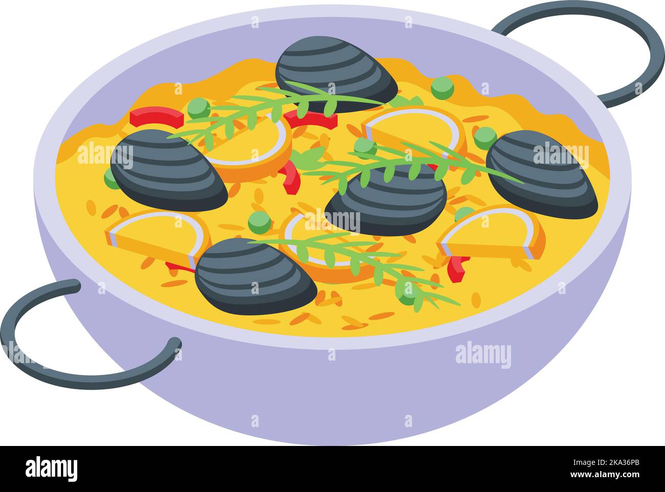 Paella food icon isometric vector. Seafood cuisine. Cooked prawn Stock ...