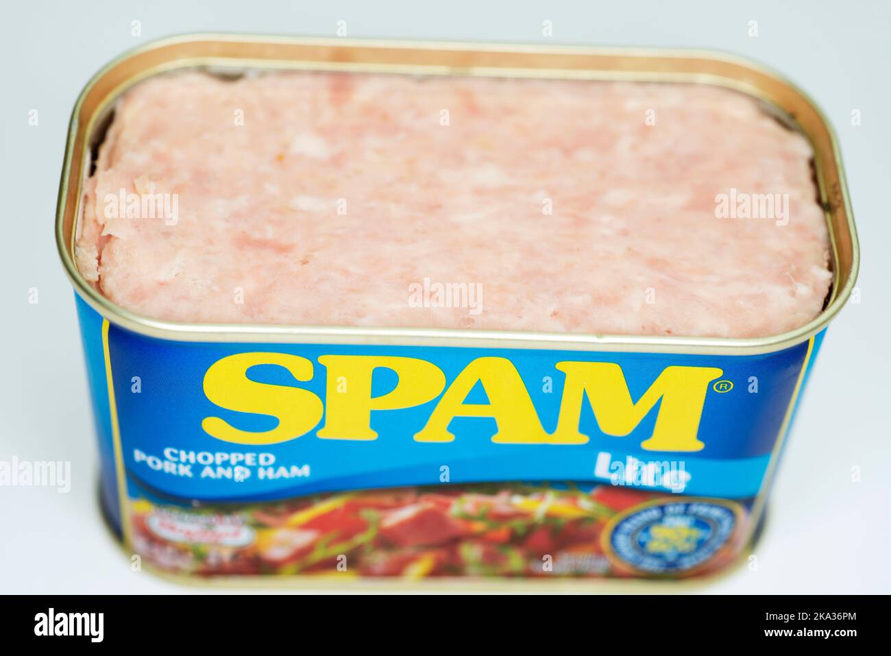 Spam lite chopped pork and ham Stock Photo - Alamy