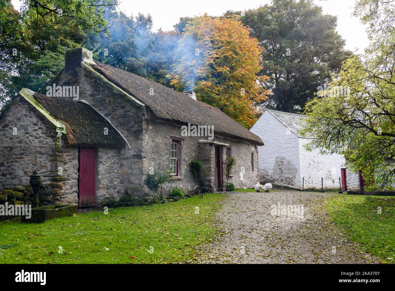 Small, three roomed, Irish thatched cottage, common among small farm ...