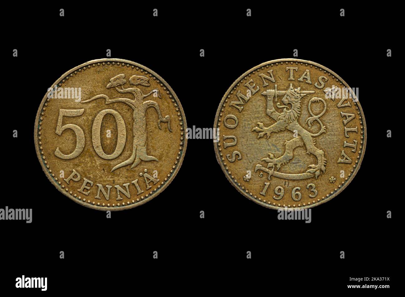 Finish markka coin obverse and reverse, currency of Finland replaced by ...