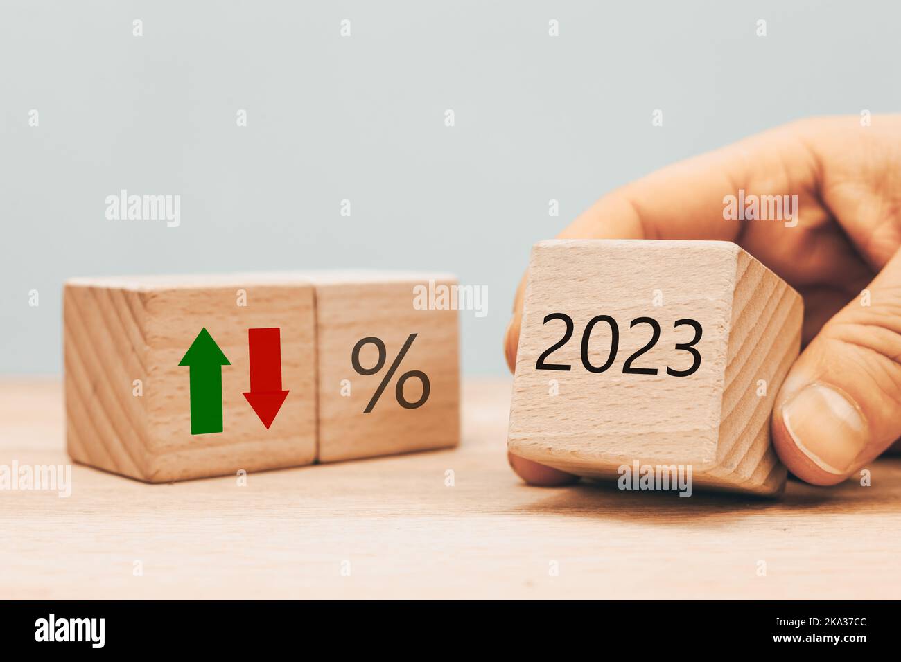 Year 2023 business concept. Economic and financial analysis, interest ...
