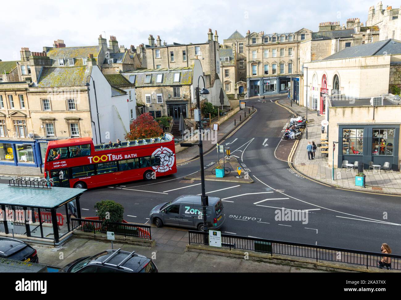 Open top double decker tour bus, Walcot Street, Bath, Somerset, England ...