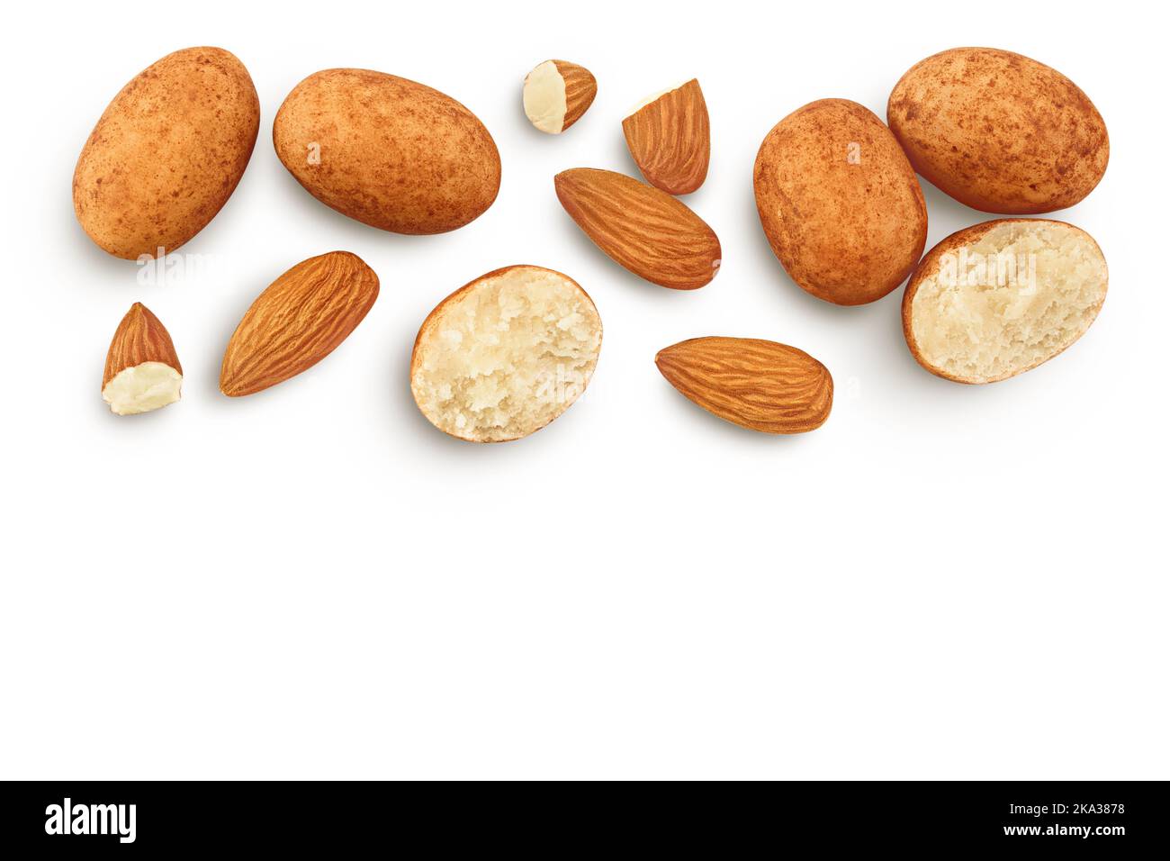 Marzipan balls or potatoes with almond isolated on white background ...