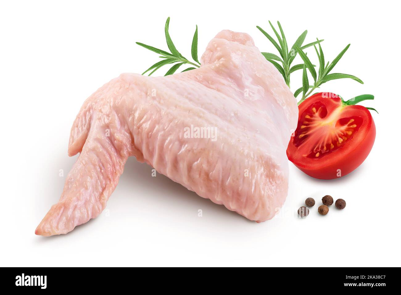 Raw chicken wings isolated on white background with full depth of field ...