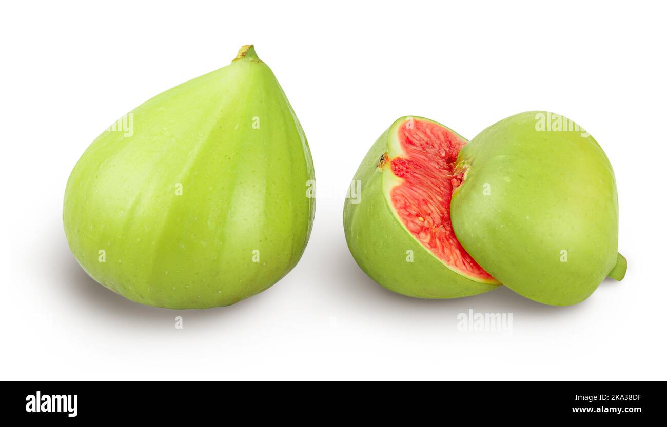 Ripe green fig fruit isolated on white background with full depth of ...