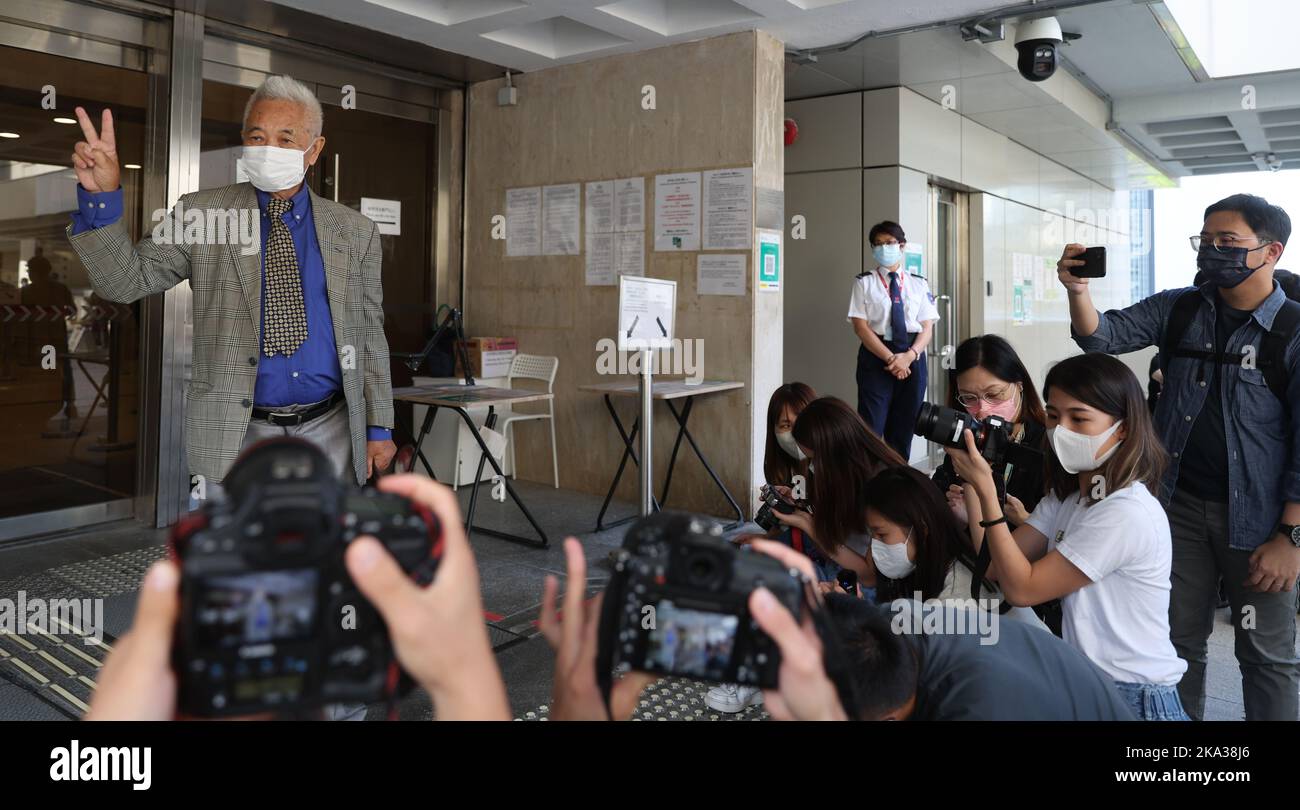 Retired civil servant Kwok Cheuk-kin met the press outside the High ...